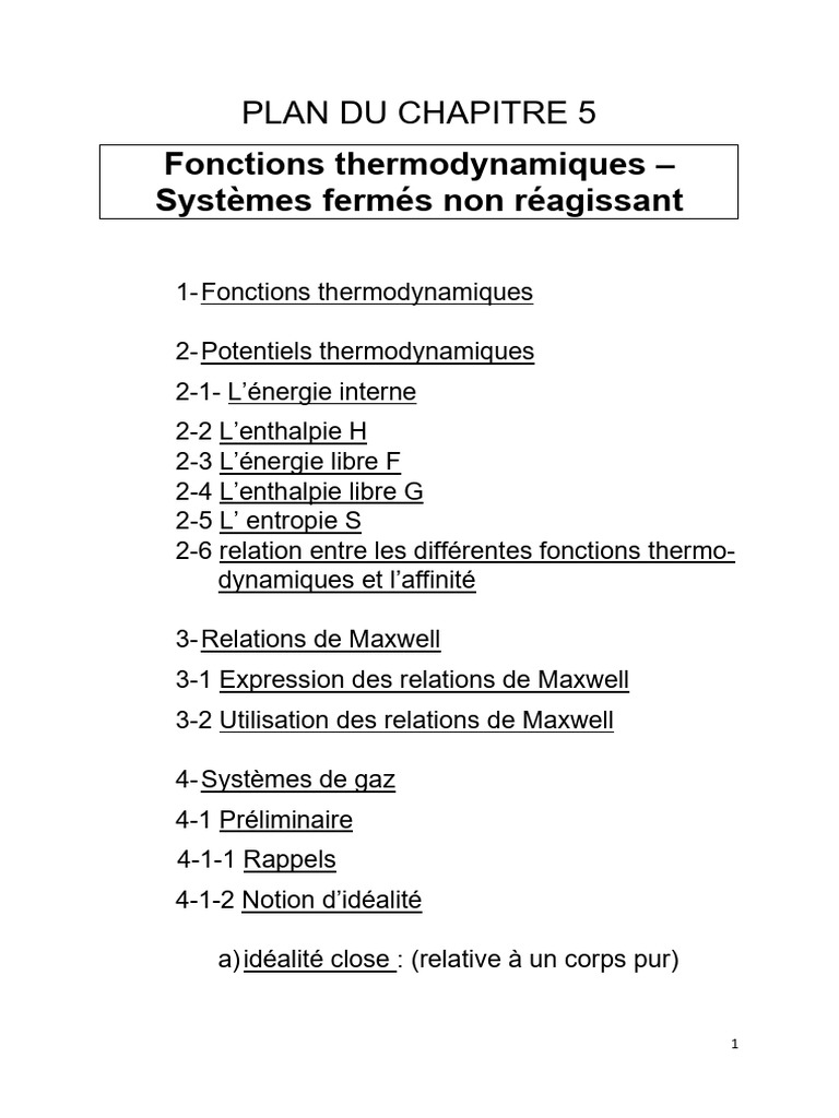 Chapitre 5 Fonction Thermody | PDF