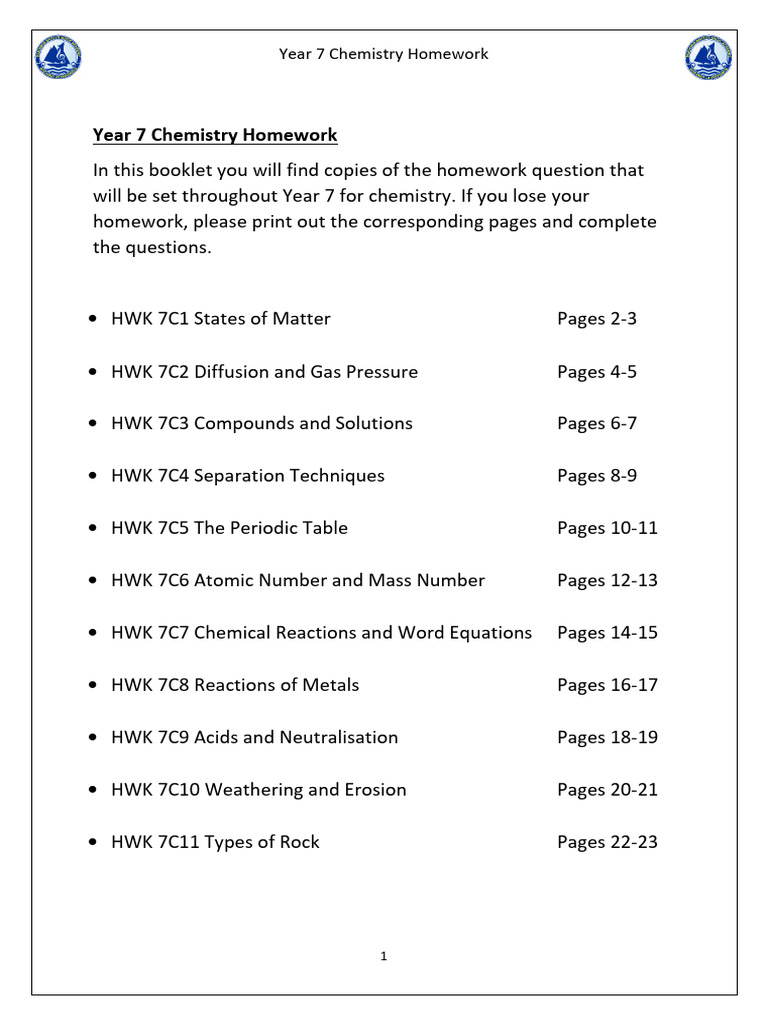 Year 7 Chemistry Homework Booklet | PDF | Rock (Geology) | Chemical ...