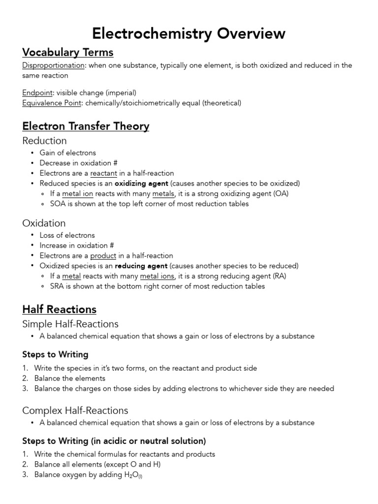 Electrochemisrty (Redox) Review | PDF | Redox | Science & Mathematics