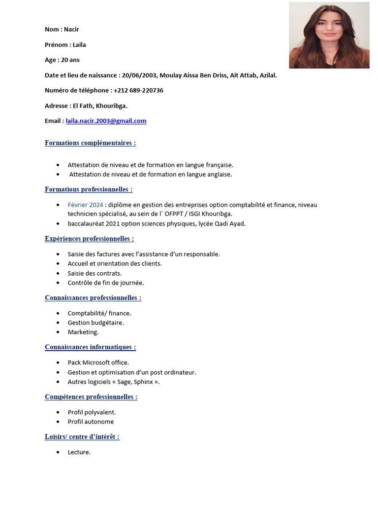 CV de Leila 2 Compressé Compressé | PDF