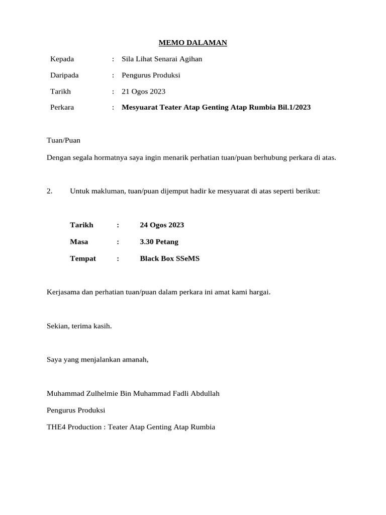Memo Bil. 1 | PDF