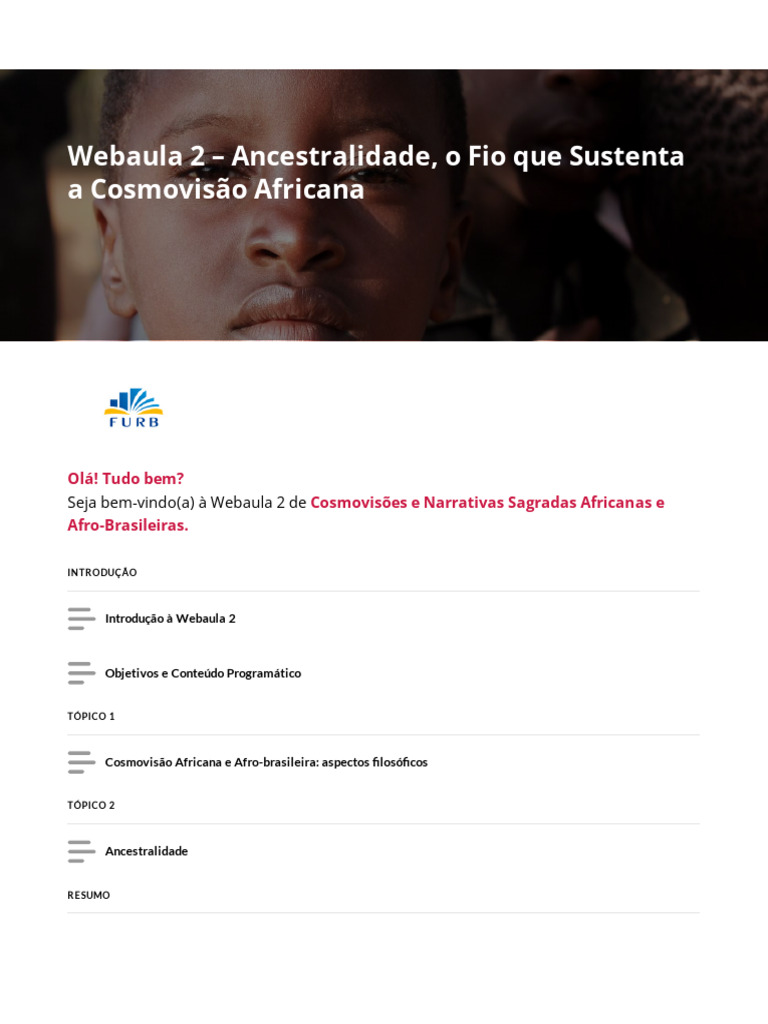 Webaula 2 Ancestralidade o Fio Que Sustenta A Cosmovisao Africana UN4oQg G | PDF