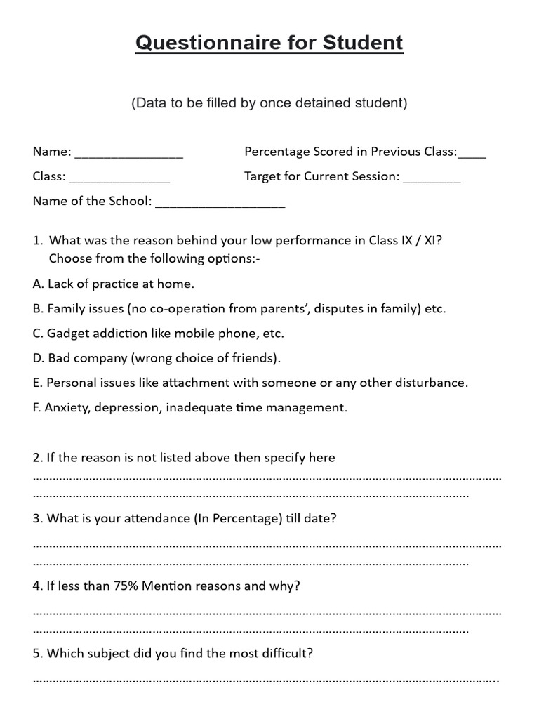 Questionnaire (For Students) | PDF