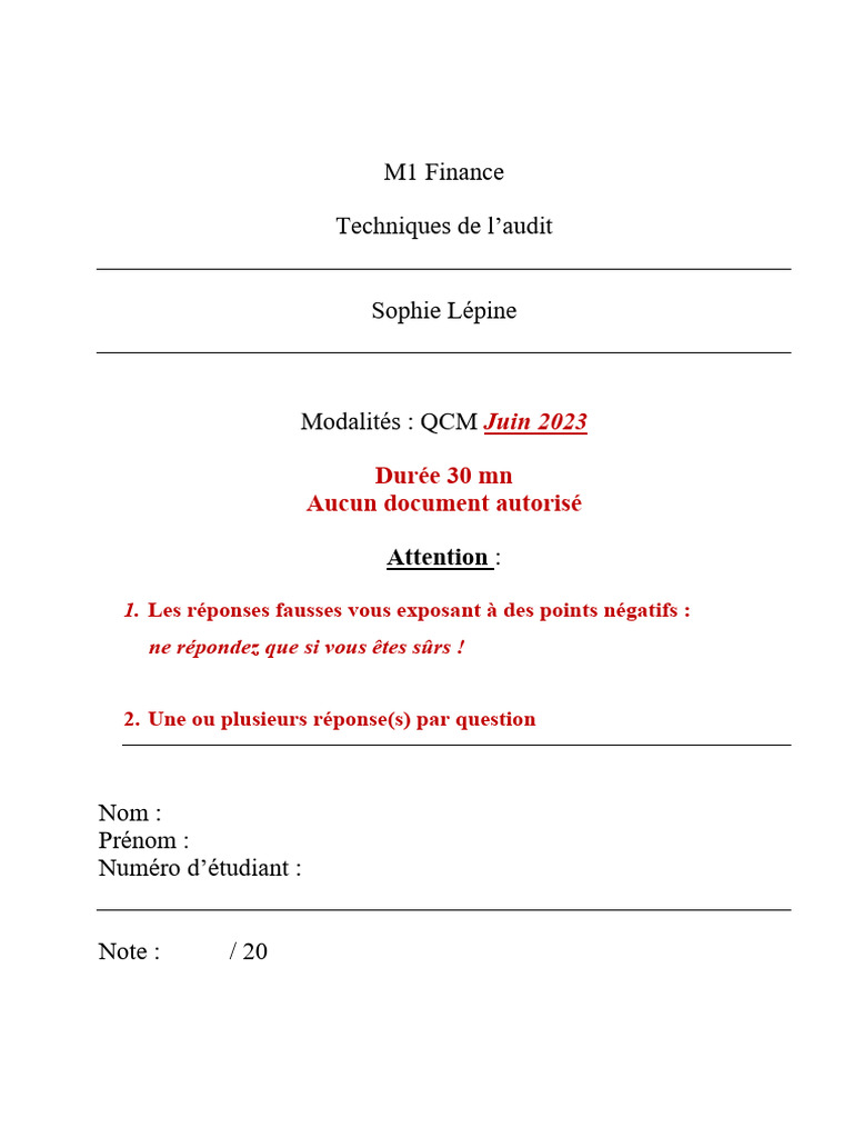 Examen Audit Mme Lepine-Fin | PDF