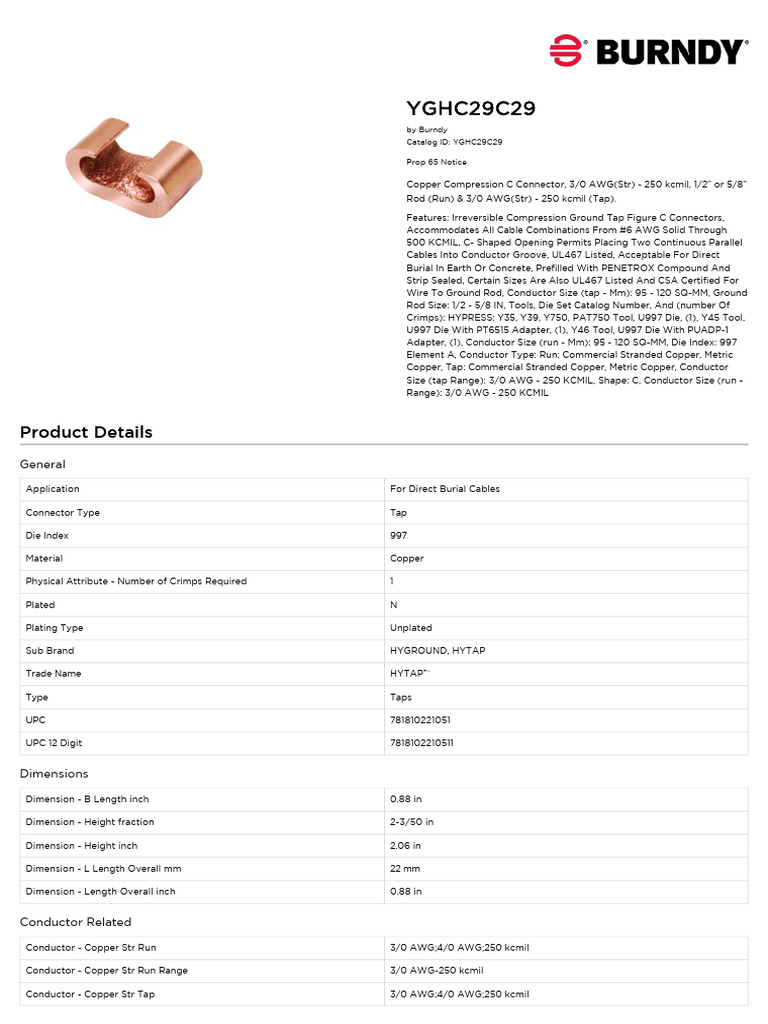 BURNDY YGHC29C29 Specsheet | PDF
