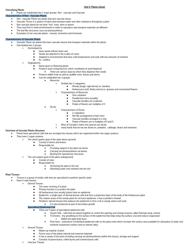 Unit 5 - Plants | PDF