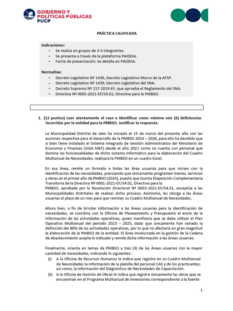 Práctica Calificada PUCP - Curso SNA - 2024 | PDF