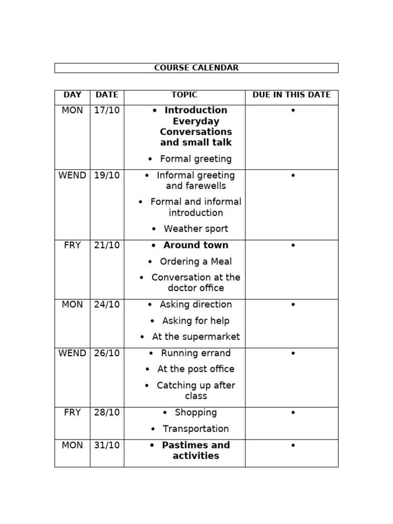 Course Calendar | PDF