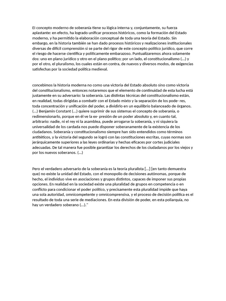 EI Concepto Moderno de Soberanía Tiene Su Lógica Interna y | PDF