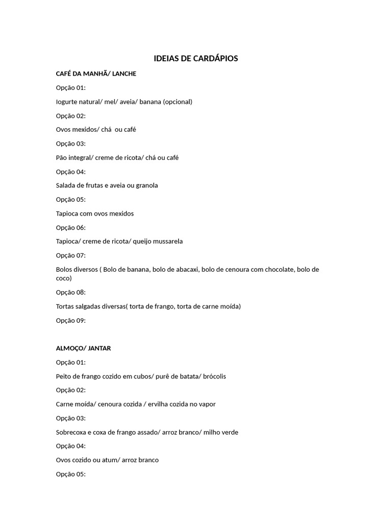 Ideias de Cardápios | PDF