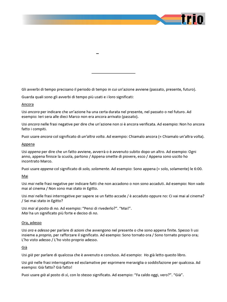 B1 - Avverbi Di Tempo | PDF