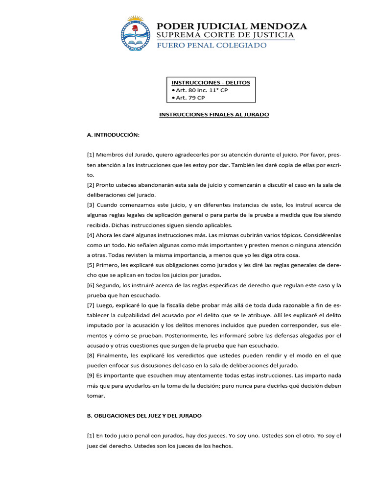 Instrucciones al Jurado en Juicio Penal | PDF | Duda razonable | Testigo