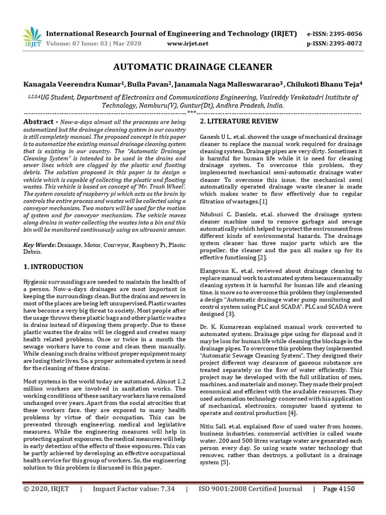 Irjet Automatic Drainage Cleaner | PDF