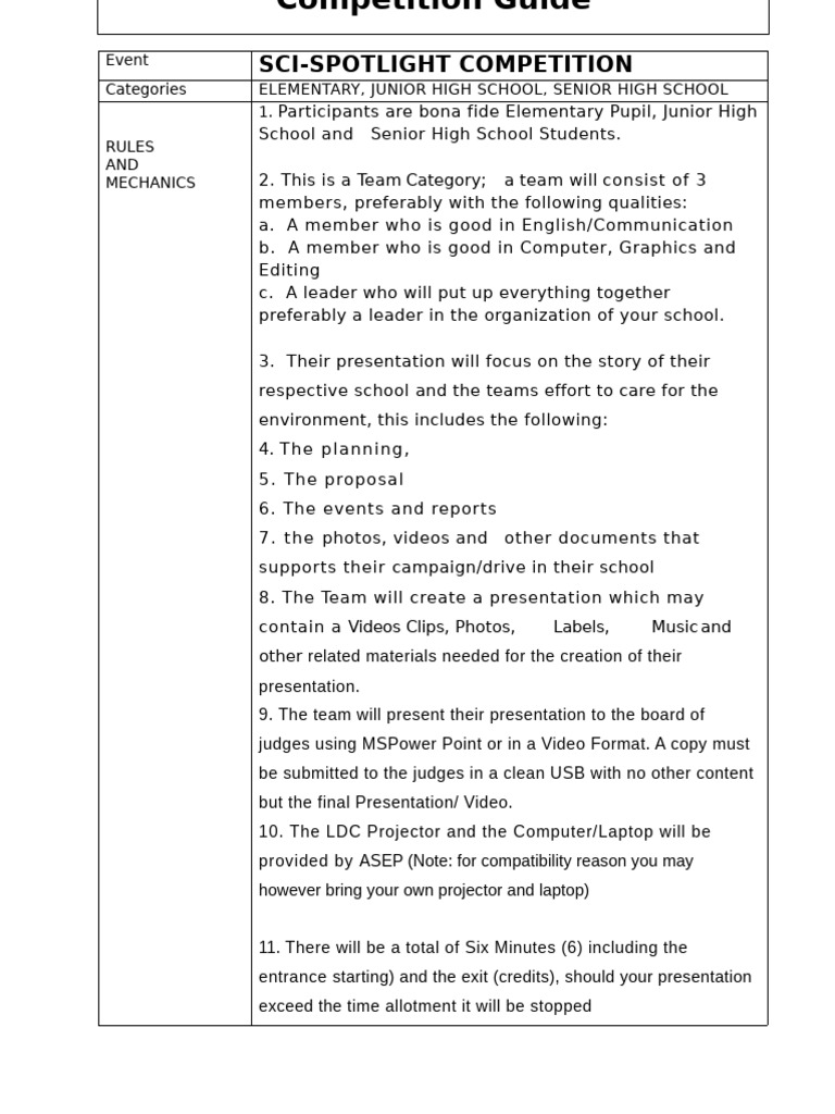 Spot Light Competition Final | PDF