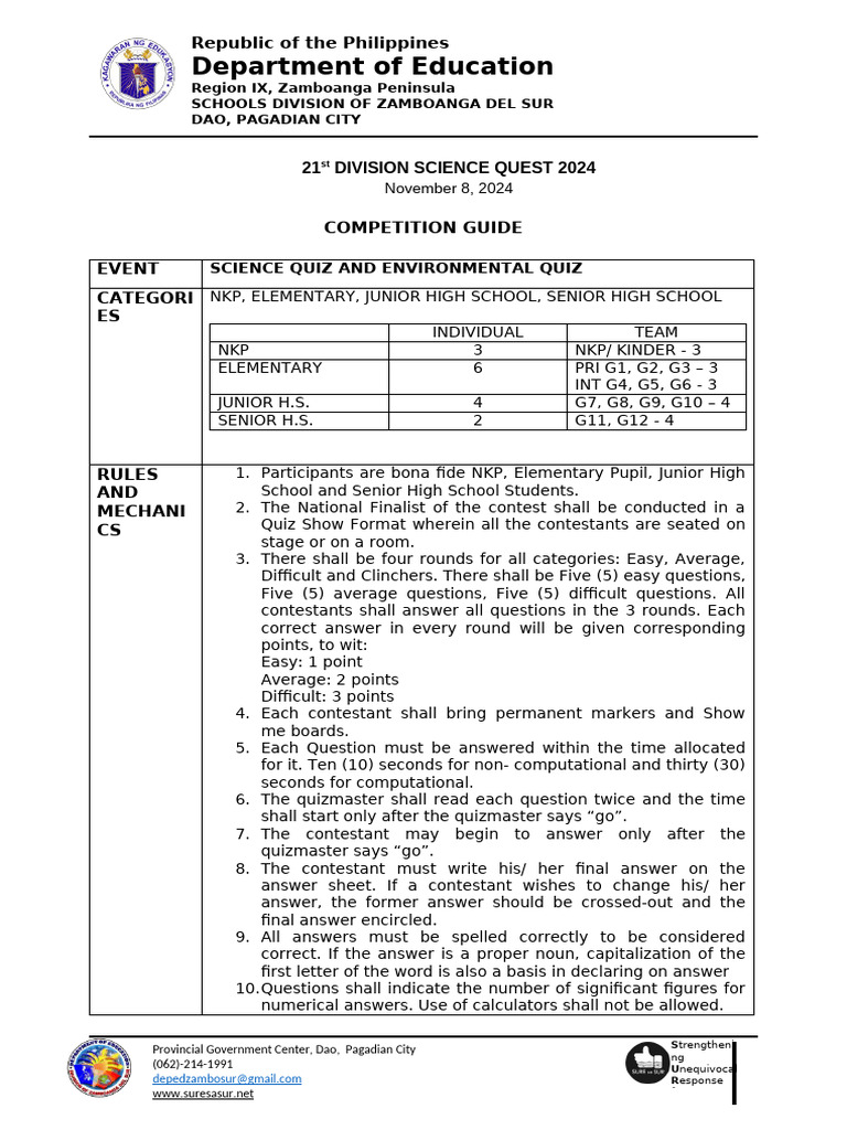 DSTF 2024 Guidelines Science Quiz and Environmental Quiz | PDF