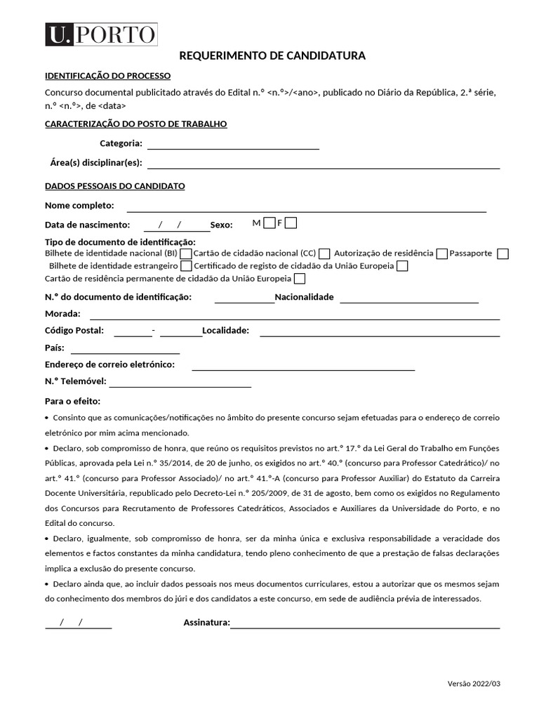 Requerimento de Candidatura | PDF