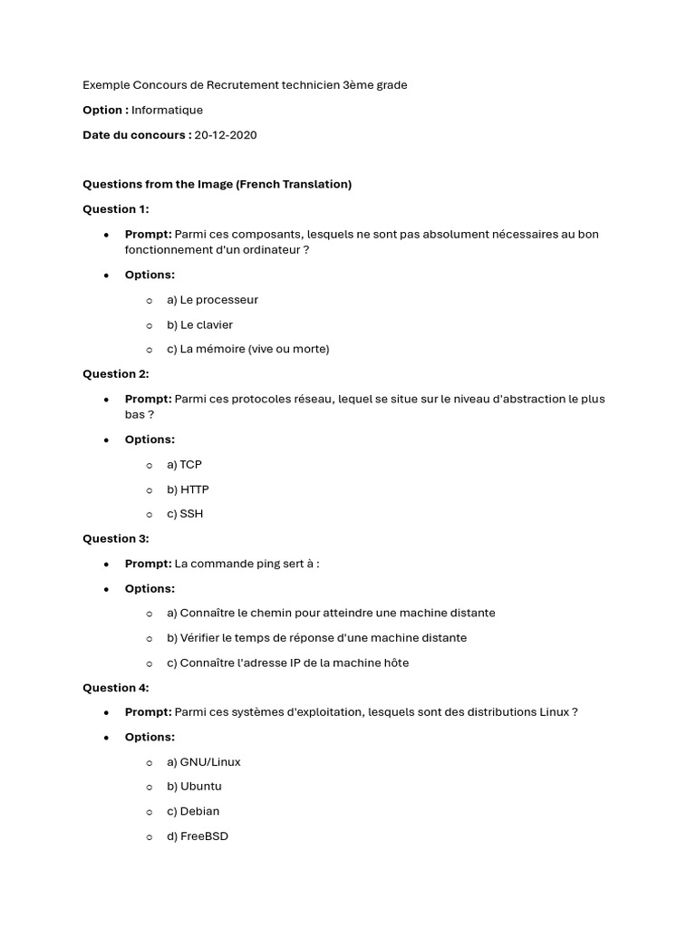 Exemple Concours de Recrutement Technicien | PDF