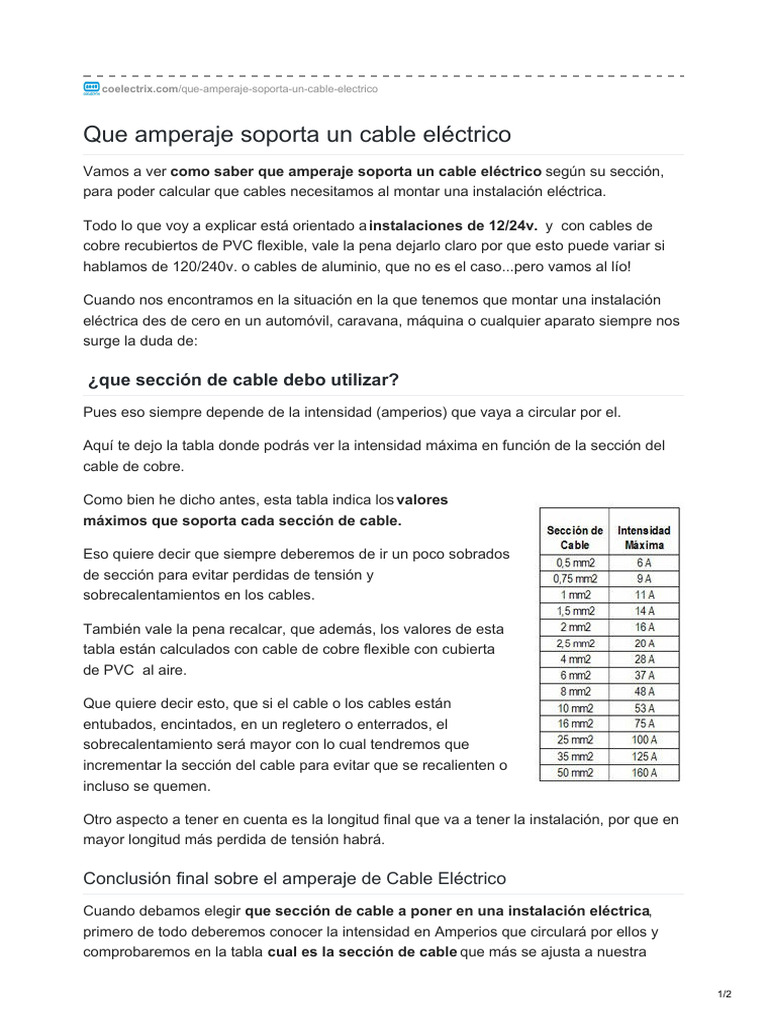 Guía de Amperaje para Cables 12/24V | PDF | Corriente eléctrica | Hogar ...