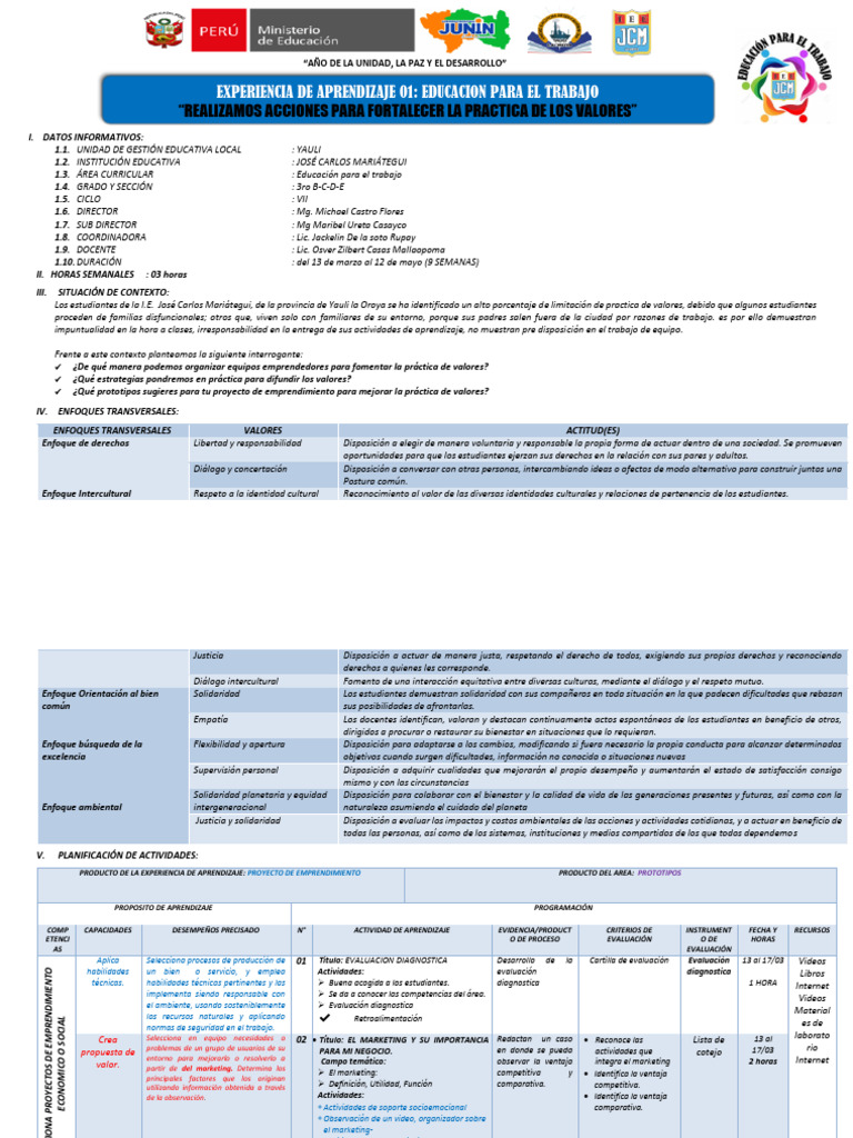PROYECTO DE APRENDIZAJE-3º GRADO EPT 2023 | PDF
