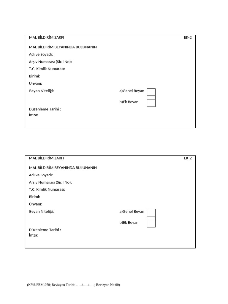 KYS-FRM-070 Mal Bildirim Zarfı | PDF