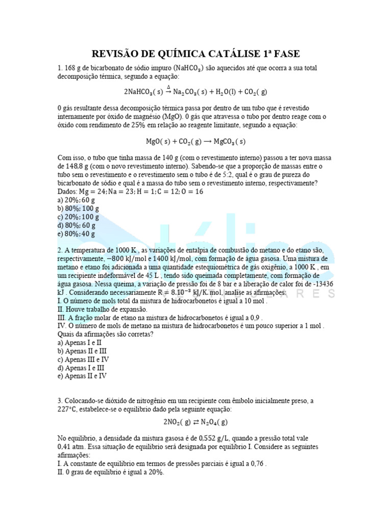 Lista de Revisão - Química ITA 1 Fase | PDF