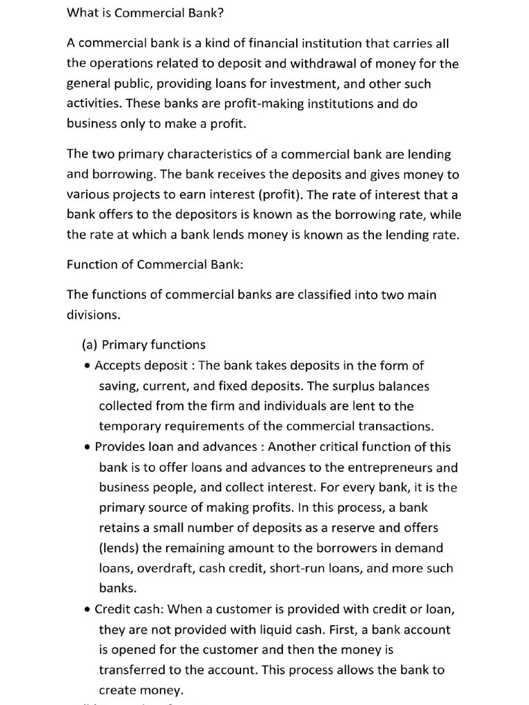 Functions and Structure of Commercial Bank and Their Role in Economic ...