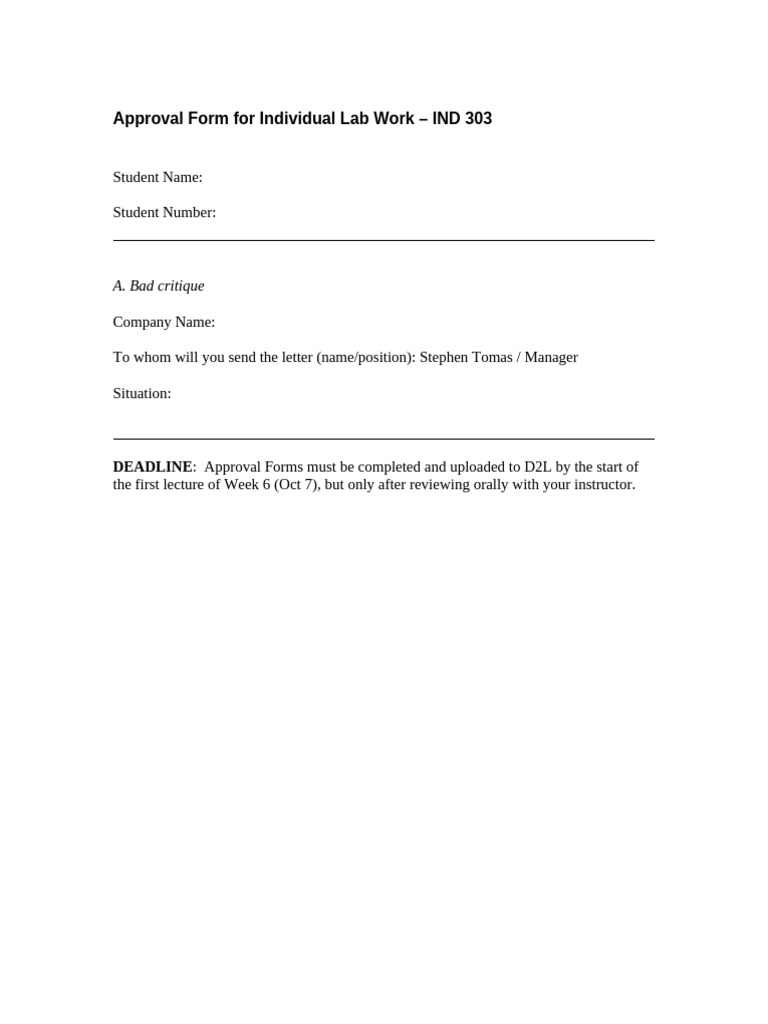 IND303 Individual Work - Approval Form v1 | PDF