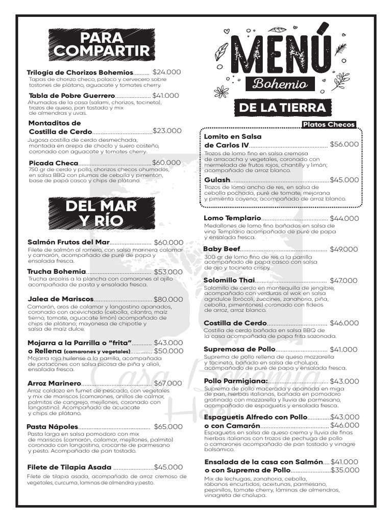 09 Carta Menu Bohemia | PDF | ensalada | pesto