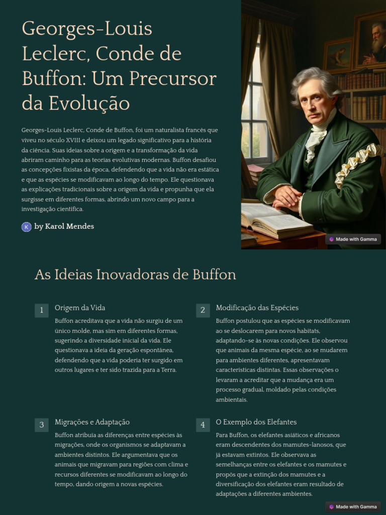 Georges Louis Leclerc Conde de Buffon Um Precursor Da Evolucao | PDF