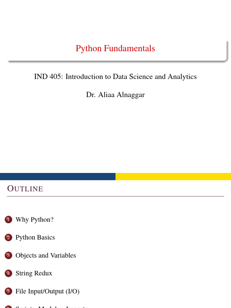 IND 405 Python Fundamentals Lecture 1 | PDF