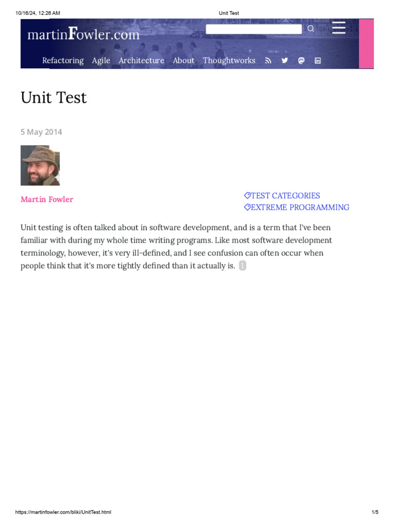 Unit Tests - Martin Fowler | PDF