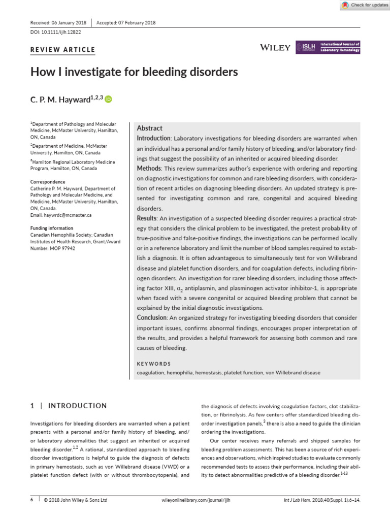 Int J Lab Hematology - 2018 - Hayward - How I Investigate For Bleeding ...