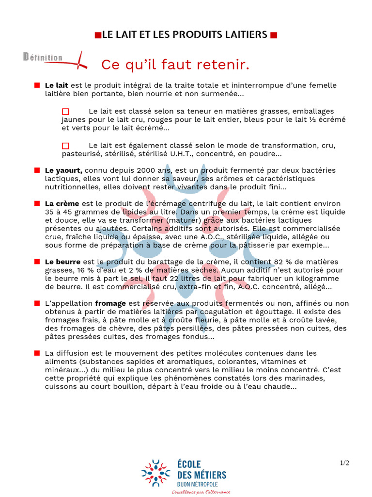 Lait Produits Laitiers | PDF