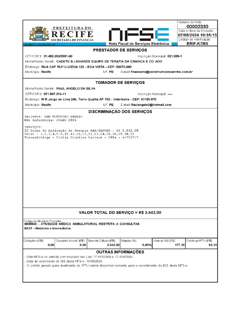 NFSe - 00002330 - 06219381 - CASSI - JUL24 - DAN MONTEIRO | PDF