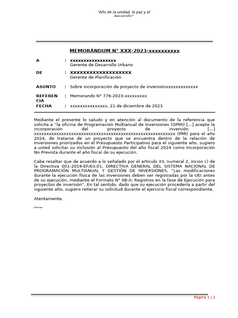 MEMORANDO N°XXXX-2023-SGPP-GP - So | PDF