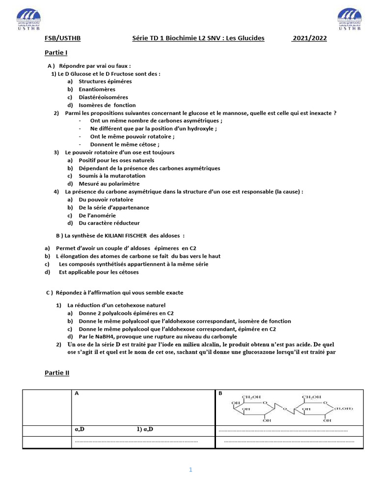 Série TD 1 - Les Glucides | PDF
