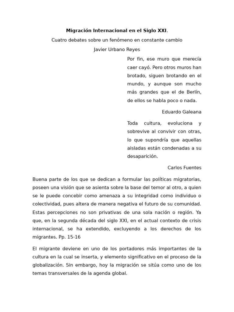 Migración Internacional en Siglo XXI. Muy Importante | PDF