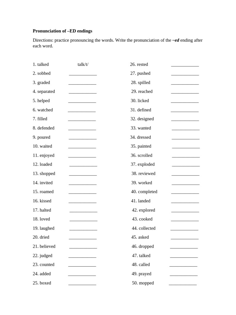 Pronunciation of - ED Ending - Regular Verbs | PDF