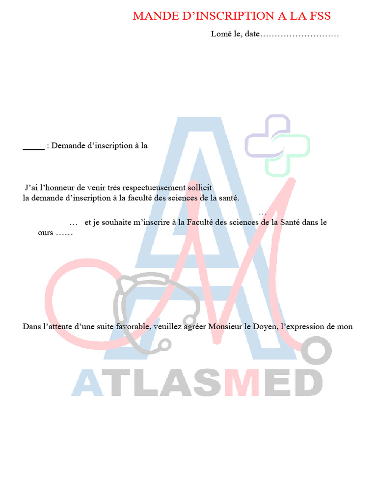 Lettre de Demande d'Inscription Fss-2 | PDF