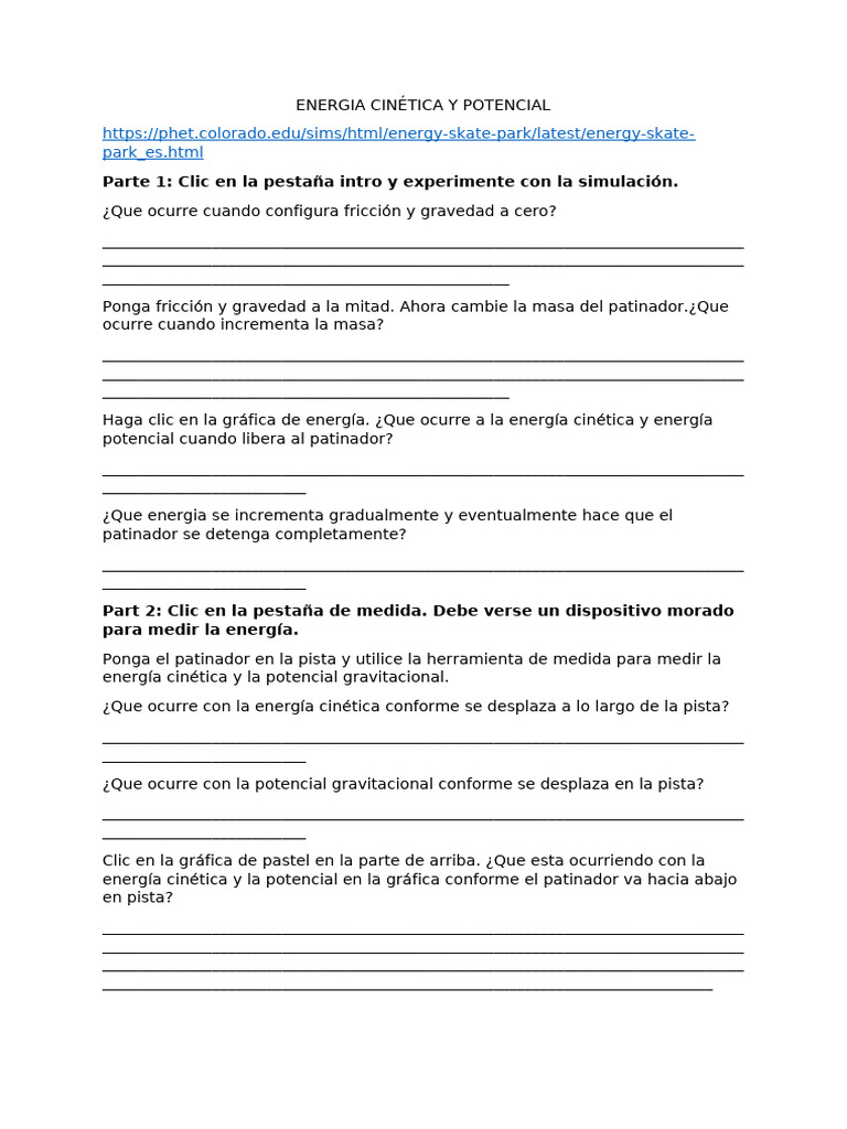Actividad Sobre Energía Cinética y Potencial | PDF | Ingeniería ...