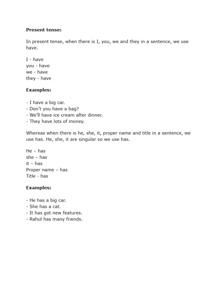 Present tense_have, has and had | PDF