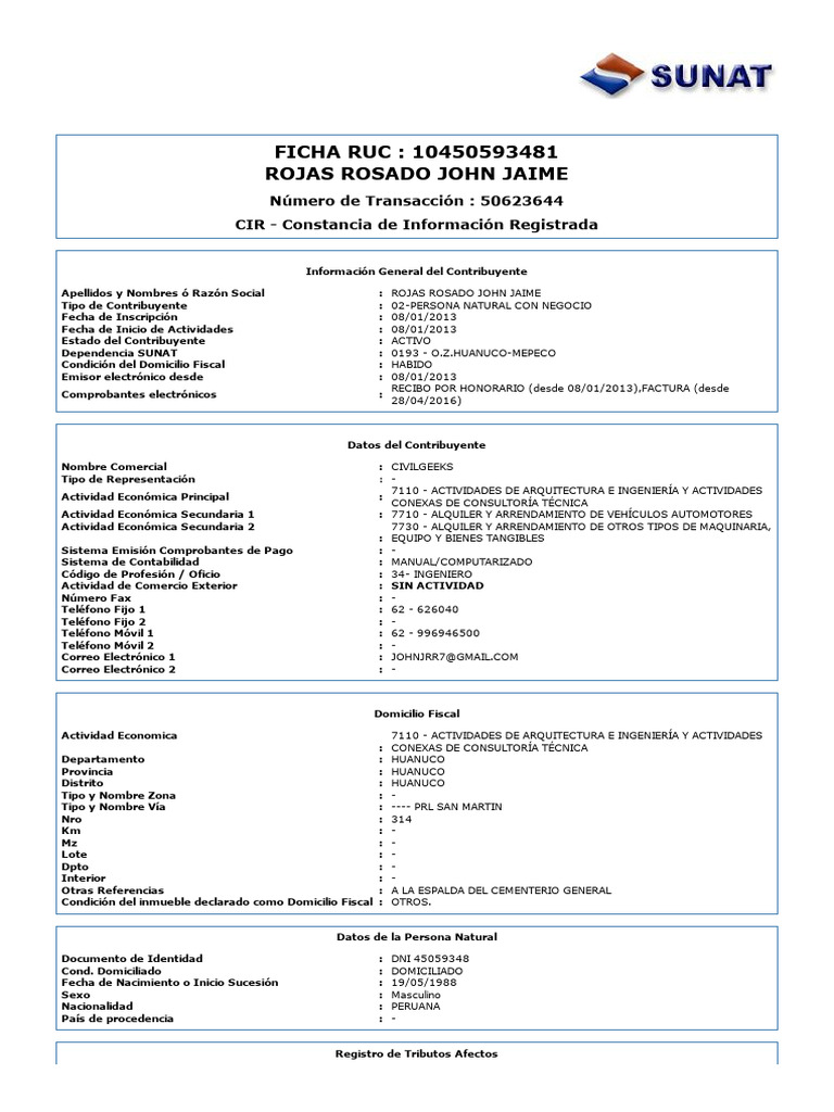 FICHA RUC JOHN | PDF