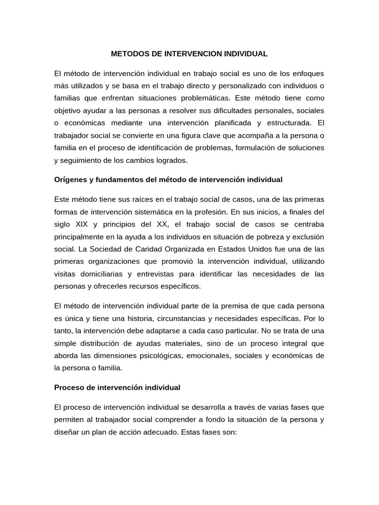 Metodos de Intervencion Individual | PDF