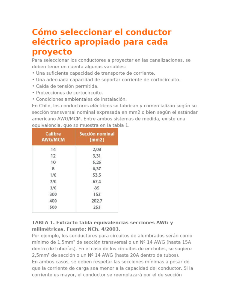 Cómo seleccionar el conductor eléctrico apropiado para cada proyecto | PDF
