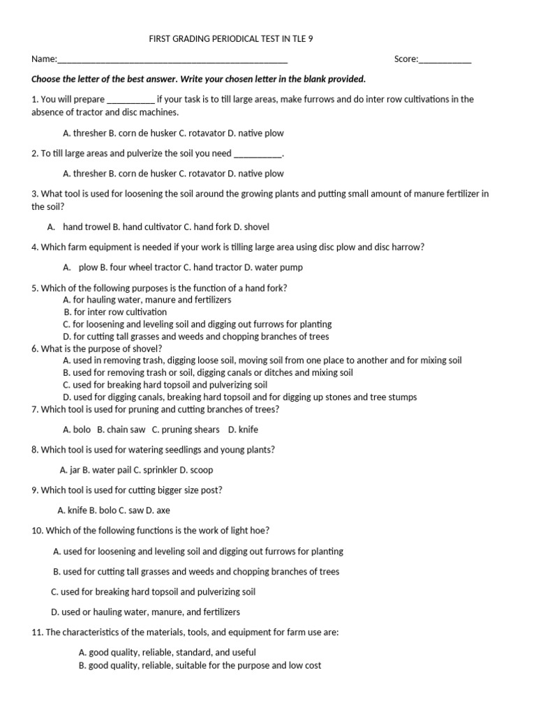 First Grading Periodical Test TLE | PDF