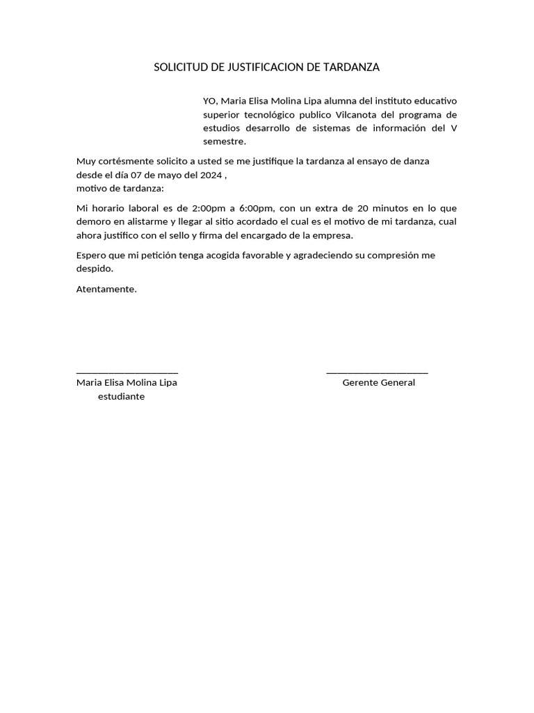 Solicitud de Justificacion de Tardanza | PDF