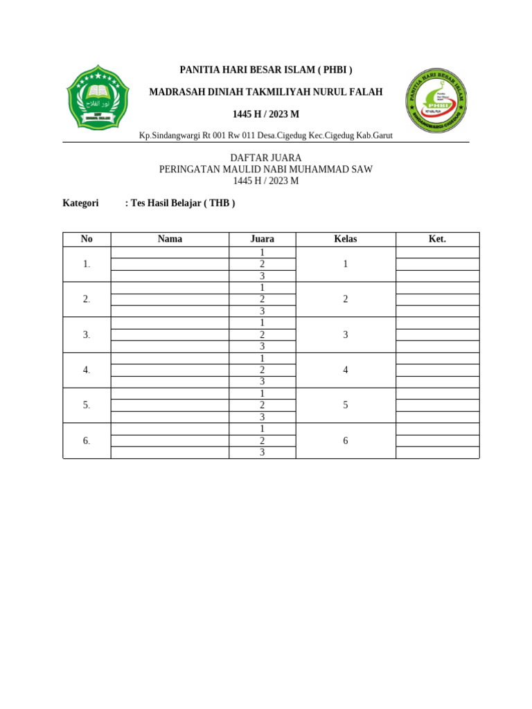 Daftar Juara Dan Laporan Pemasukan | PDF