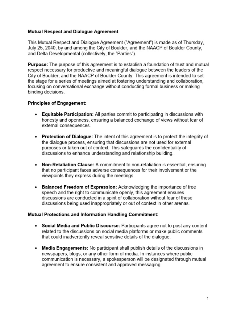 Mutual Respect and Dialogue Agreement | PDF | Dialogue | Business