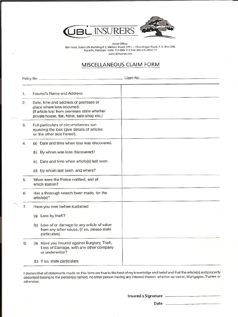 Misc. Claim Form | PDF