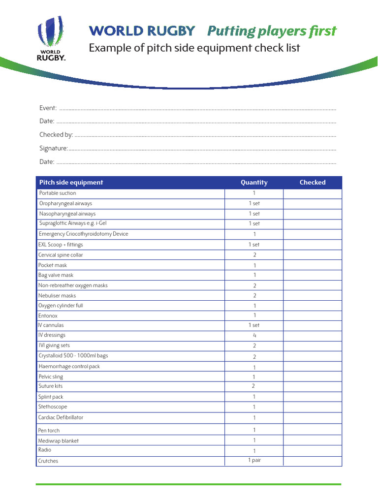 Advanced Pitch Side Equipment Check List en | PDF